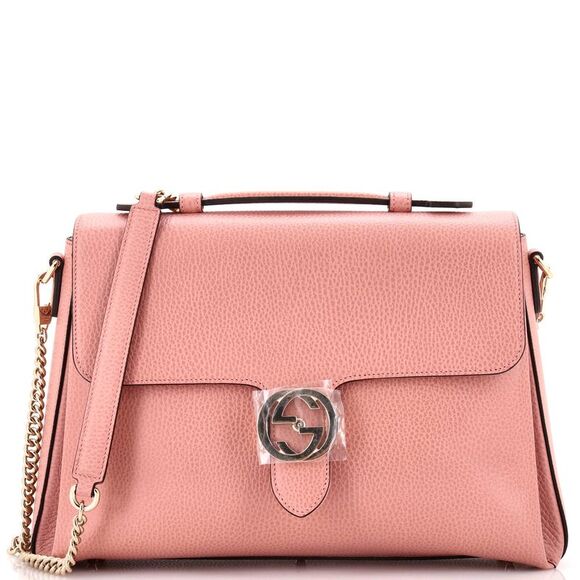 Gucci | Bags | Gucci Interlocking Top Handle Bag Leather Medium Pink ...